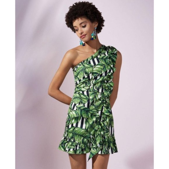 Red Carter | Dresses | Red Carter Miya Tropical Palm Leaf One Shoulder ...